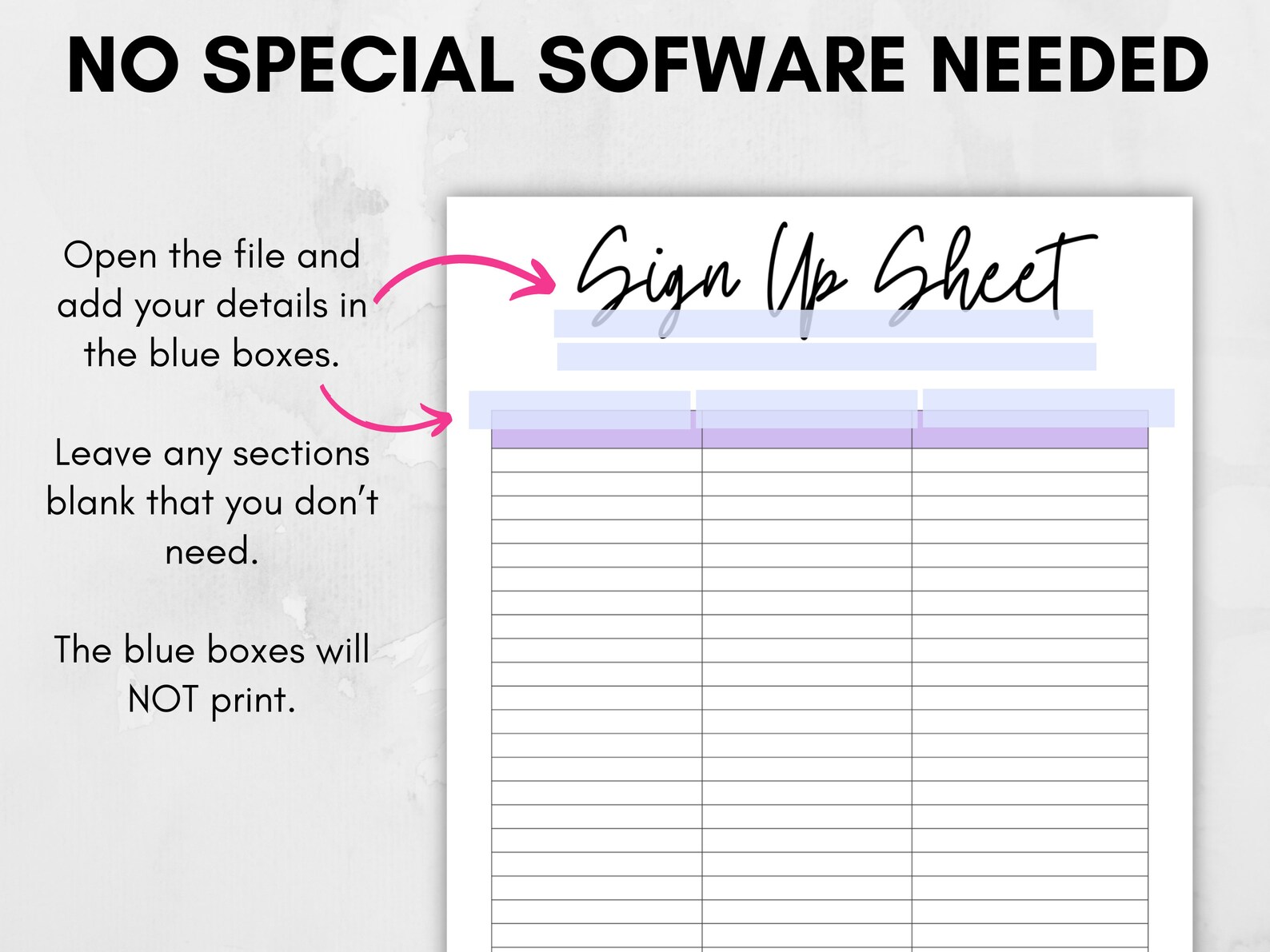 Editable Sign up Sheet, Printable Sign up Form, Sign up List, Event ...