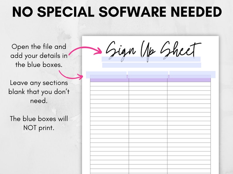 Editable Sign up Sheet, Printable Sign up Form, Sign up List, Event ...