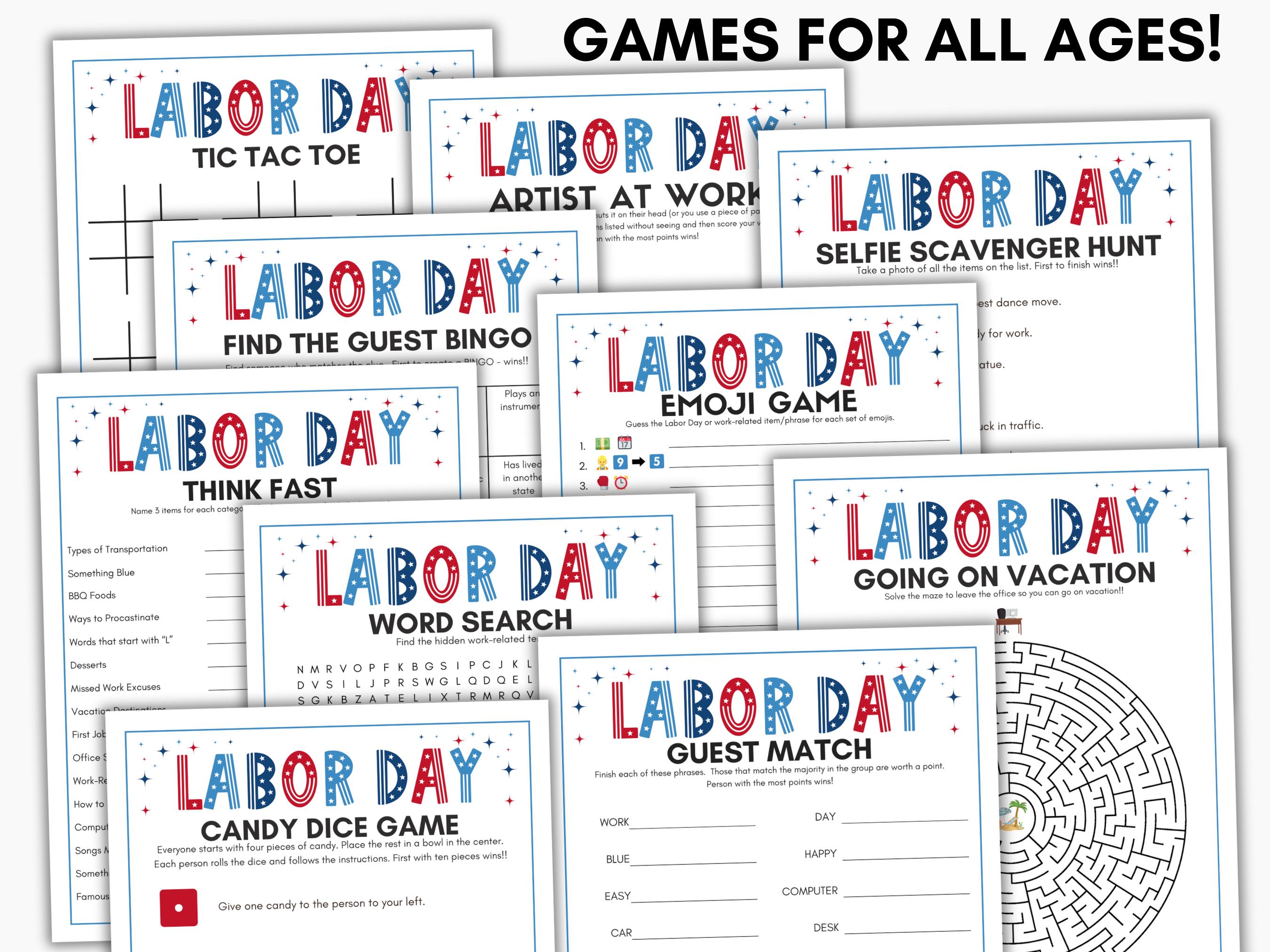 Labor Day Game Bundle, Labor Day Activities, Labor Day Trivia, Labor ...