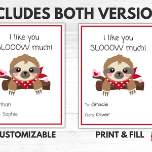 Sloth Valentine Card Printable, Kids Classroom Valentines, Instant ...