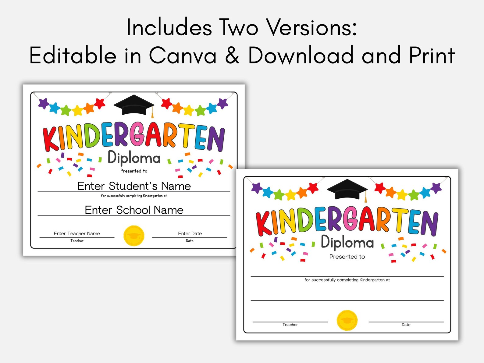 Editable Kindergarten Diploma Template, Kindergarten Graduation Diploma ...