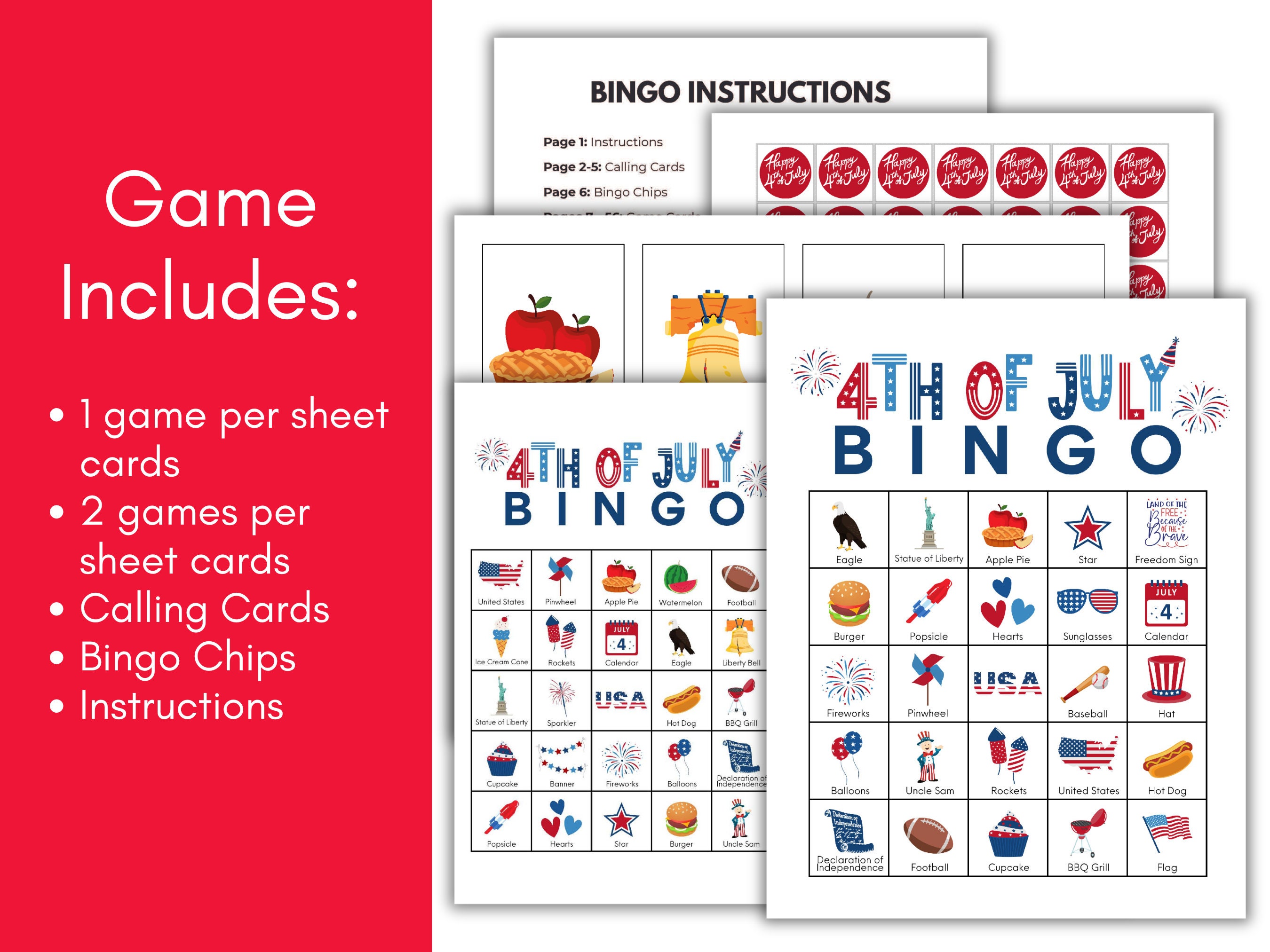 4th of July Bingo, Independence Day Bingo, July 4th Bingo, Patriotic ...