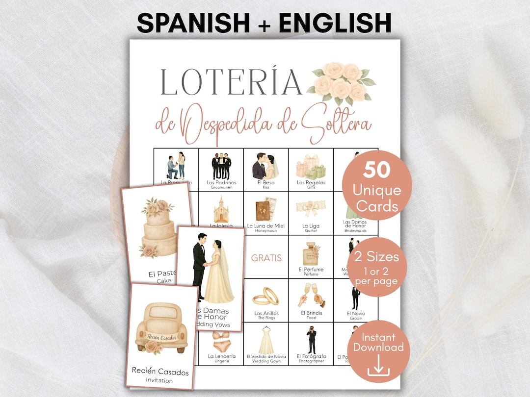 Spanish Bridal Shower Bingo, Bilingual Loteria Game, Bachelorette Game ...