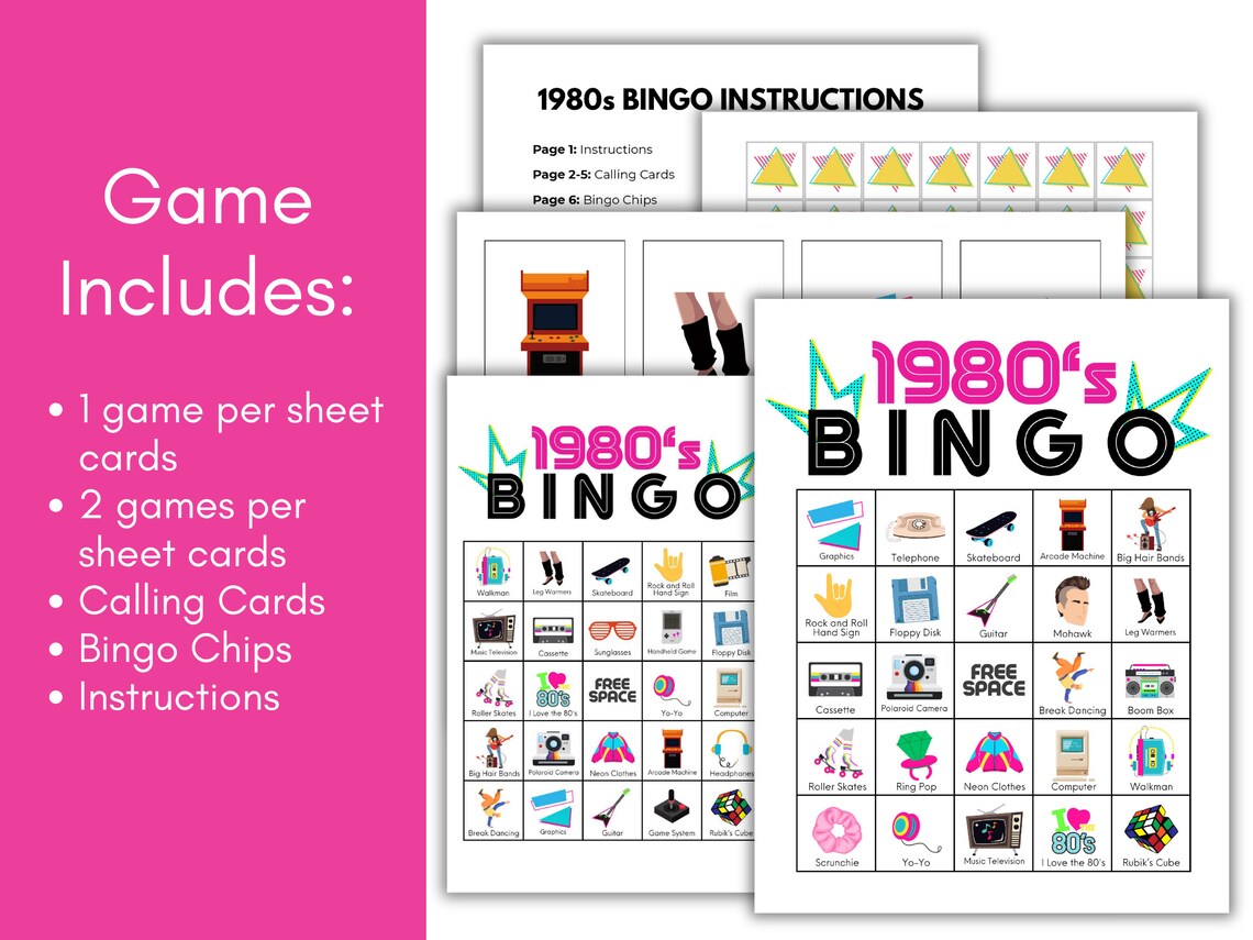 80s Bingo, 1980s Bingo, 80s Bingo Cards, Printable Bingo Cards, Retro ...