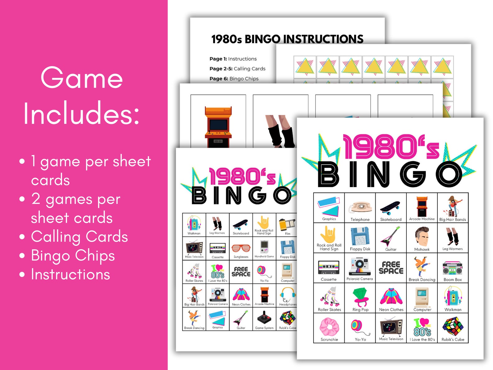 80s Bingo, 1980s Bingo, 80s Bingo Cards, Printable Bingo Cards, Retro ...