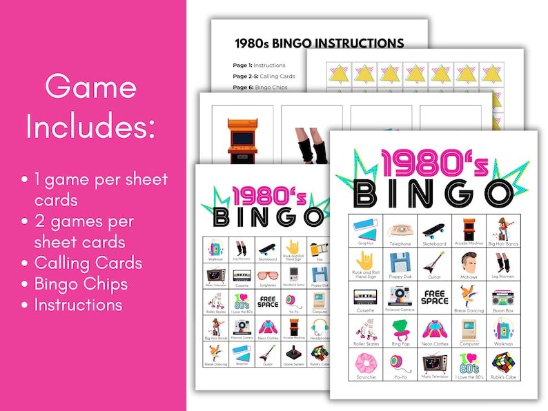 80s Bingo, 1980s Bingo, 80s Bingo Cards, Printable Bingo Cards, Retro ...