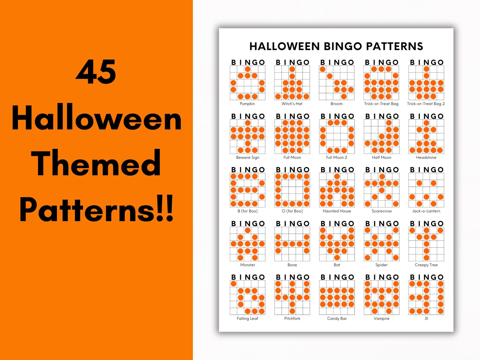 Halloween Bingo Patterns, Printable Halloween Bingo Game, Bingo ...