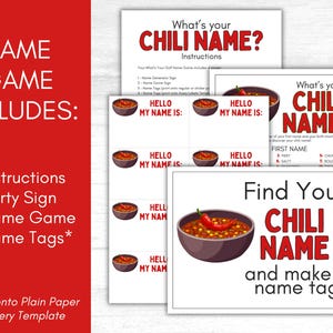 What's Your Chili Name Game, Chili Cookoff Party Game, Chili Cook-off ...