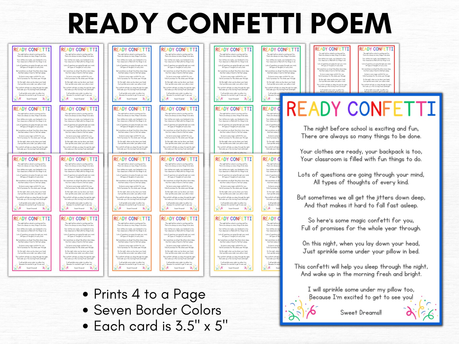 Ready Confetti Poem, Ready Confetti for Teachers, Back to School, First ...