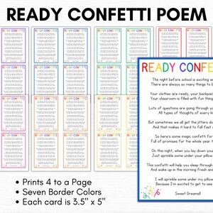 Ready Confetti Poem, Ready Confetti for Teachers, Back to School, First ...