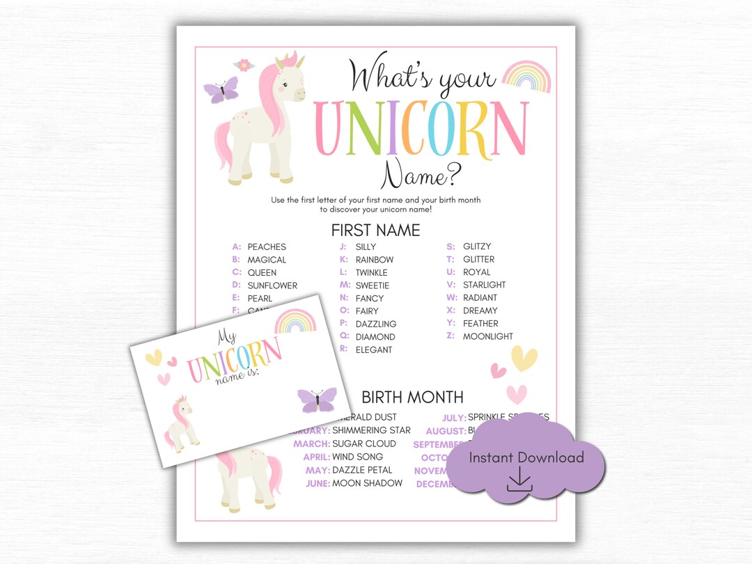 What is Your Unicorn Name Game, Unicorn Birthday Game, Unicorn Party ...