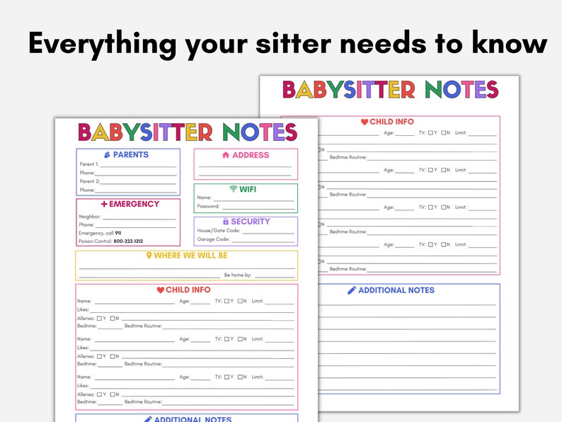 Babysitter Information Sheet Babysitter Checklist Printable - Etsy Babysitter Information Sheet Babysitter Checklist Printable - Etsy