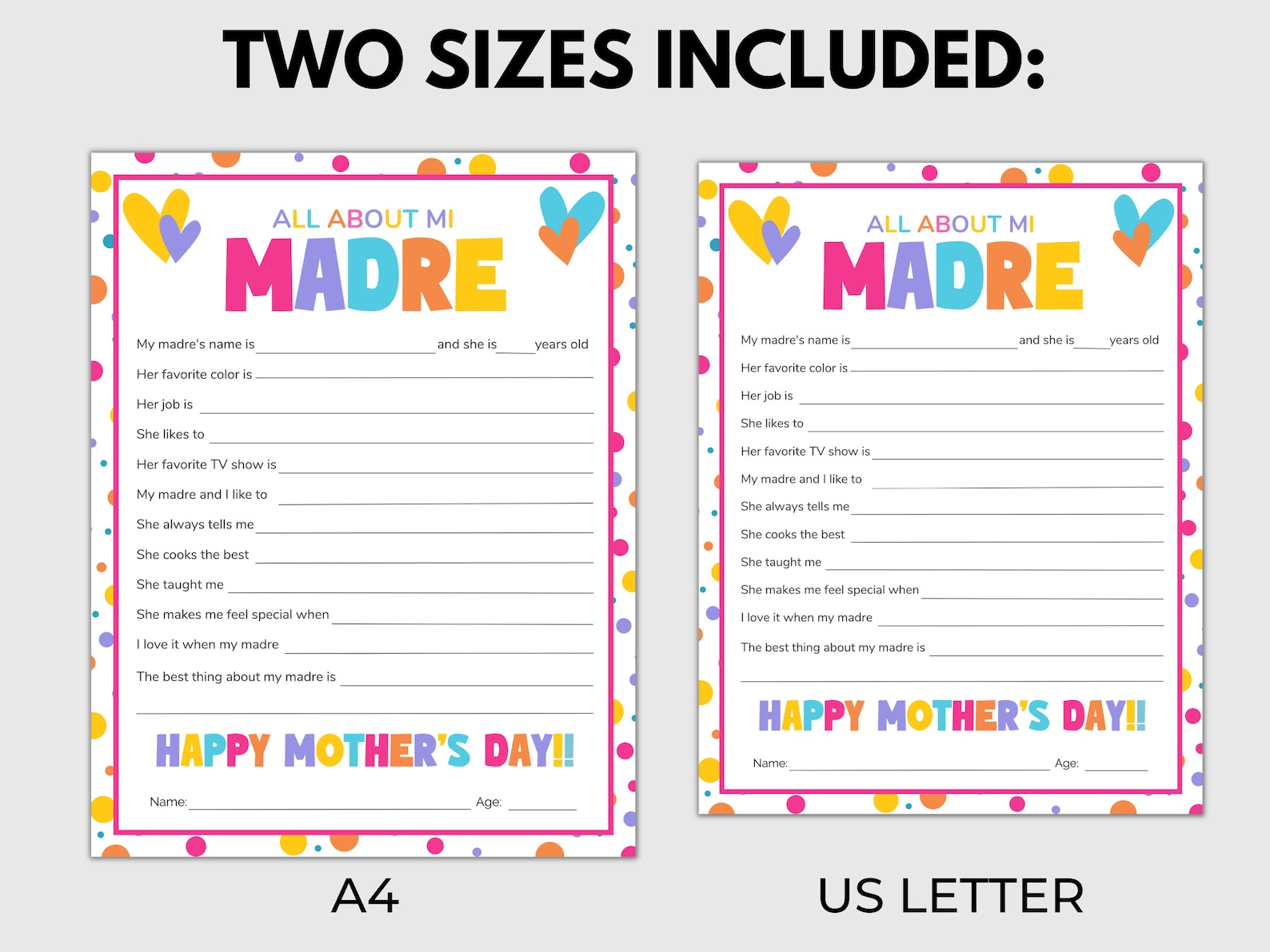 All About Mi Madre Printable, Mother's Day Gift, All About Mom Keepsake ...