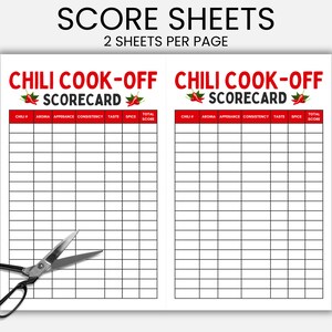 Chili Cook-off Ballots, Chili Cook-off Score Cards, Chili Competition ...