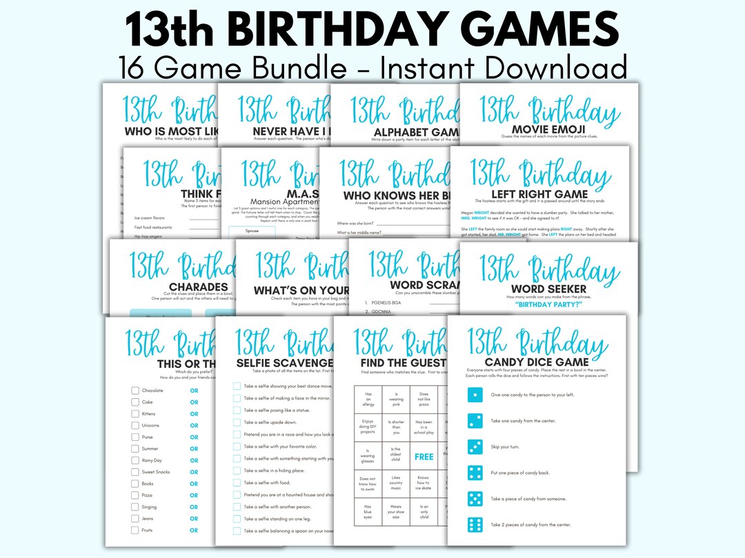 13th Birthday Party Games, 13 Year Old Party Games, Thirteenth Birthday ...