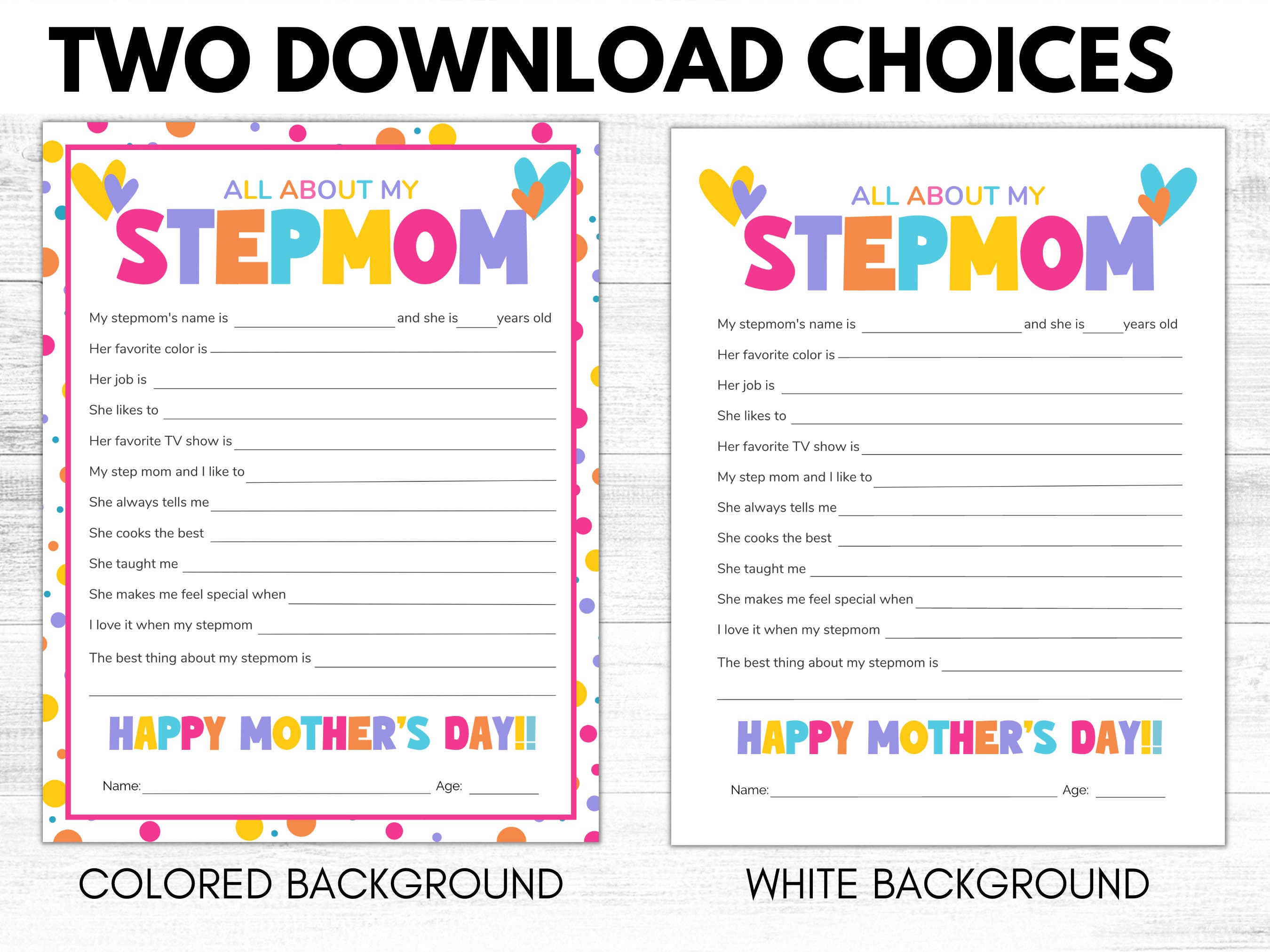 All About My Stepmom Printable, Mother's Day Gift, All About Mom ...