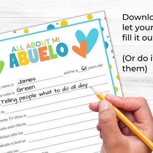 All About Mi Abuelo Printable, Grandpa Father's Day Gift, All About ...