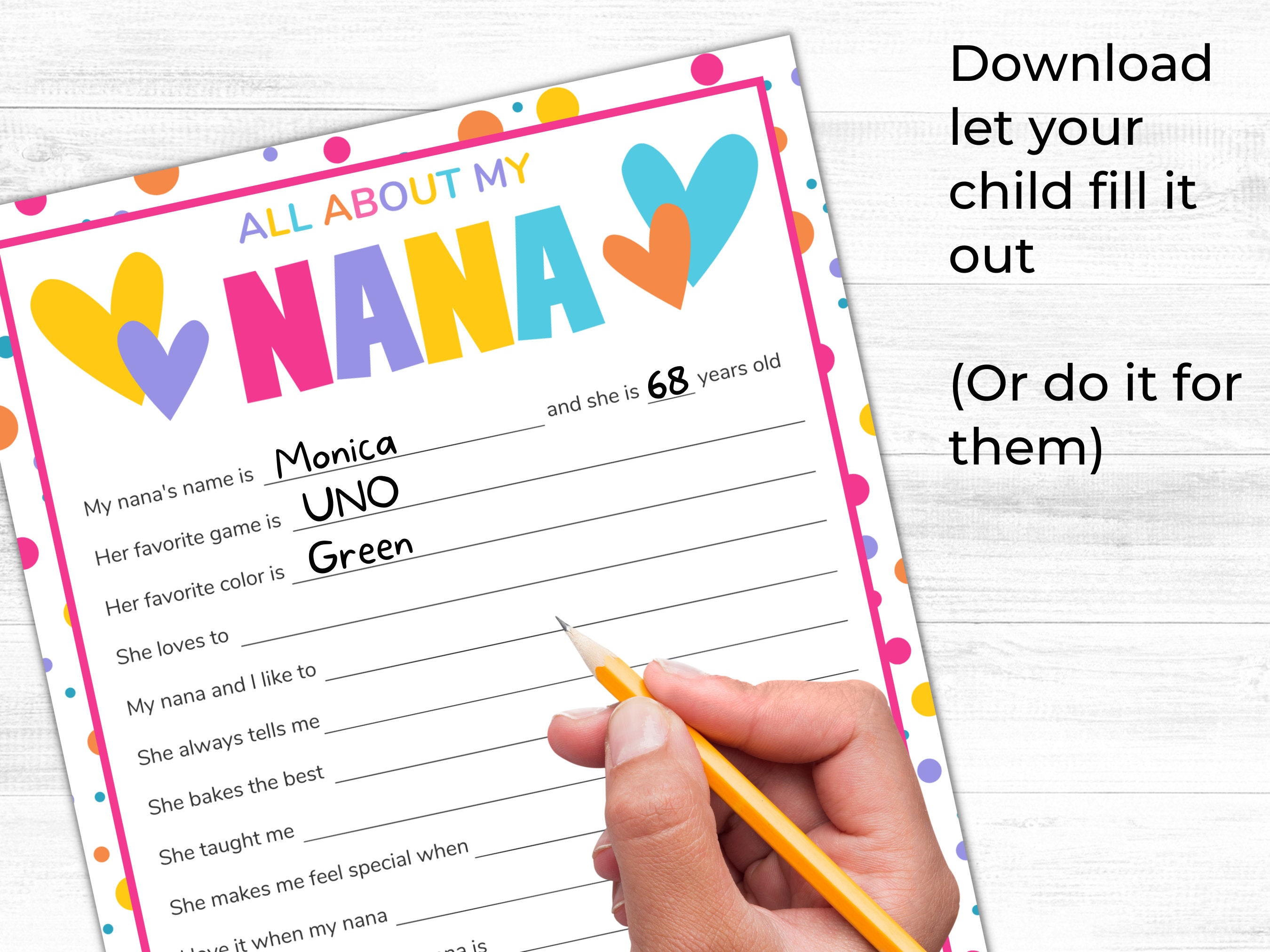All About My Nana Printable Grandma Mother's Day Gift - Etsy