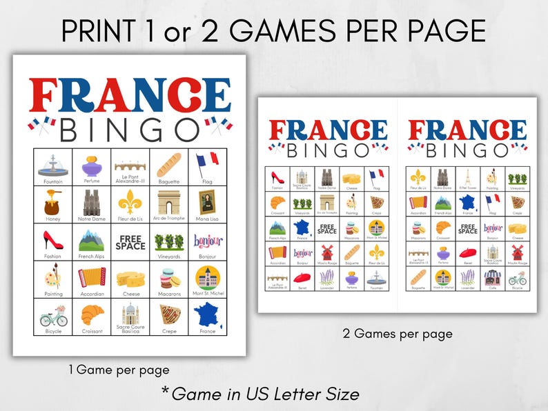 France Bingo, France Bingo Cards Printable Game, Paris France Travel ...