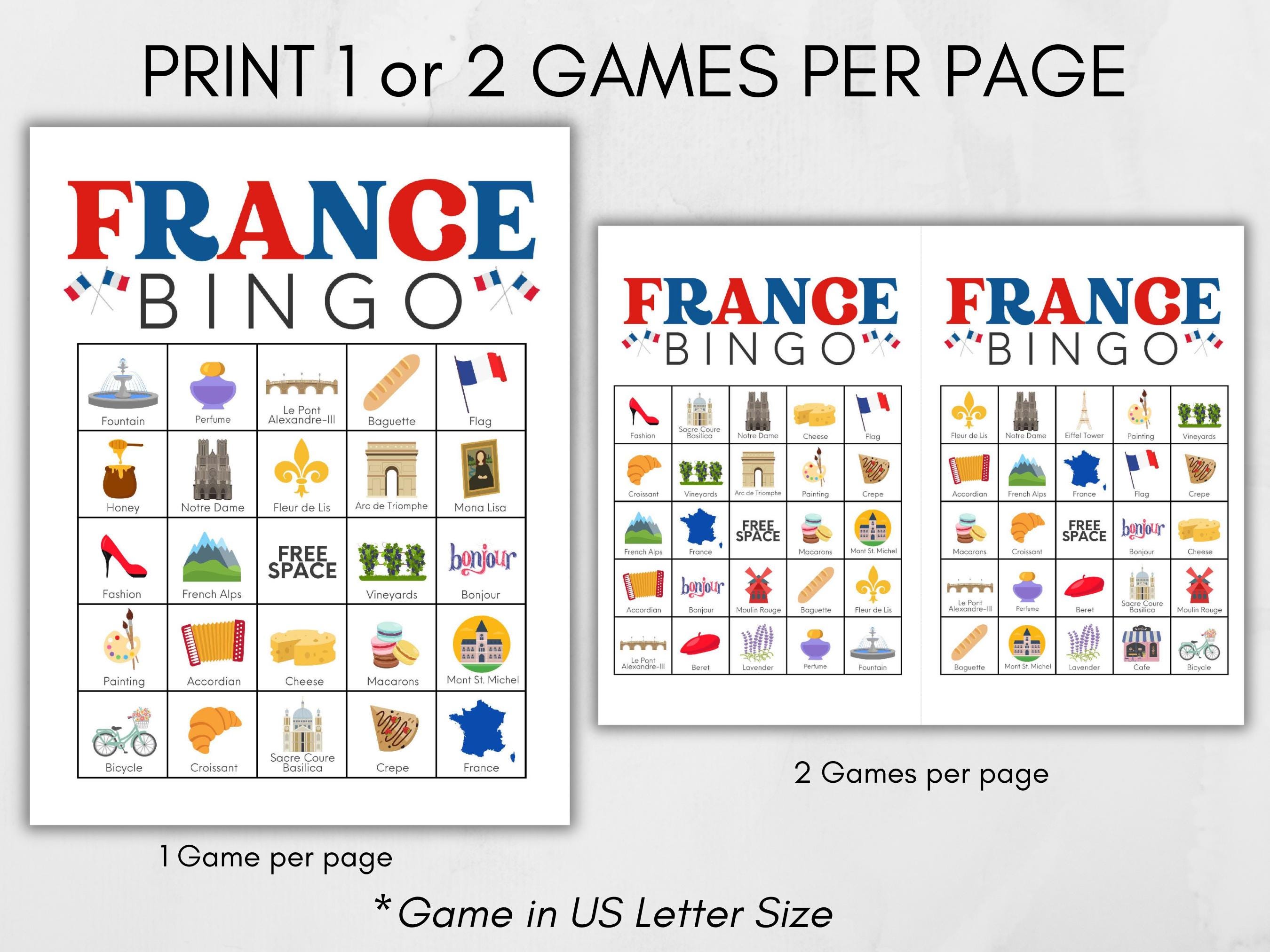 France Bingo, France Bingo Cards Printable Game, Paris France Travel ...