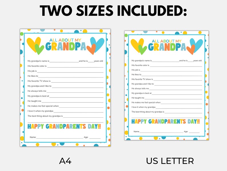 All About My Grandpa Printable, Grandpa Father's Day Gift, All About ...