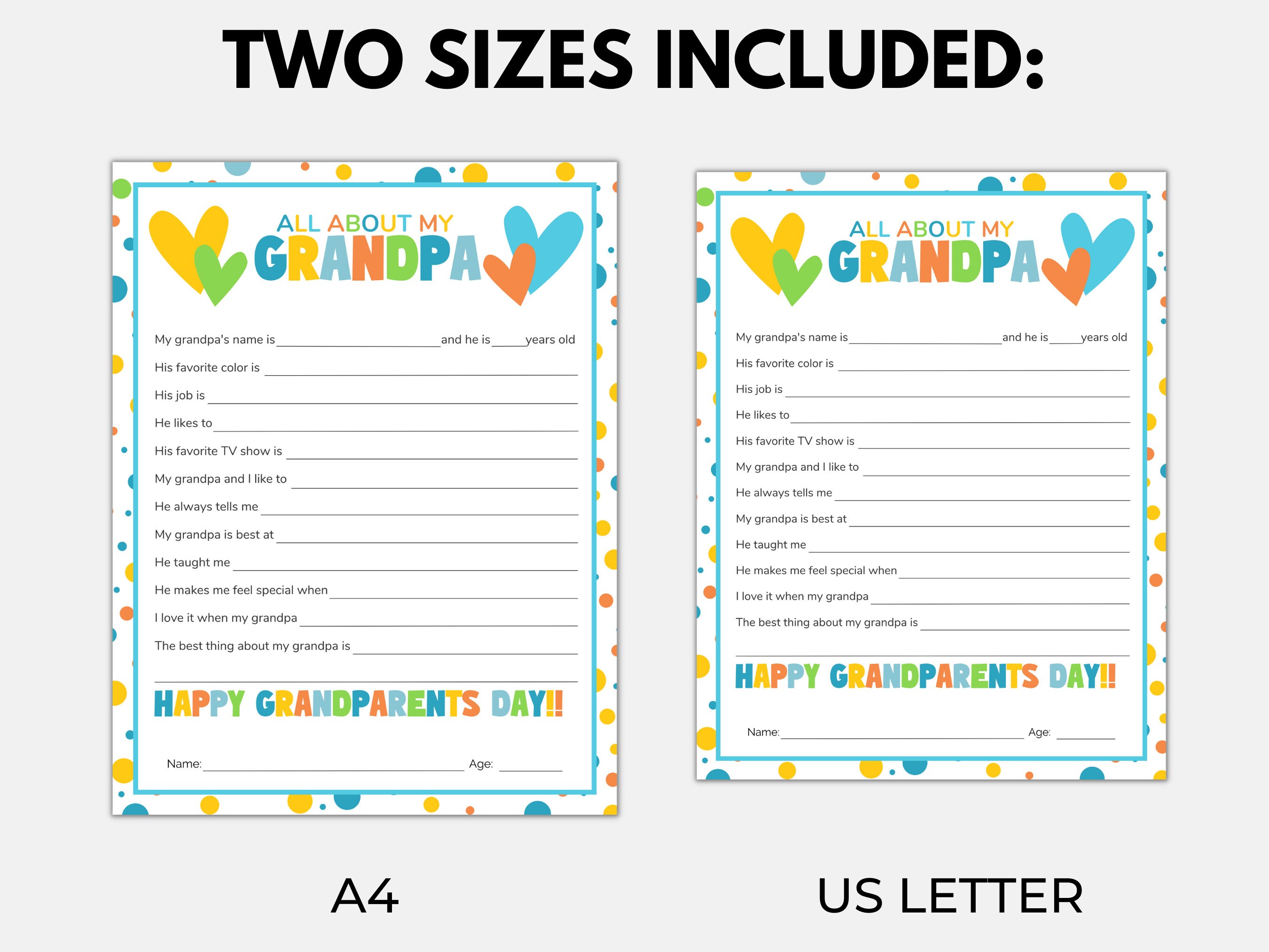 All About My Grandpa Printable, Grandpa Father's Day Gift, All About ...