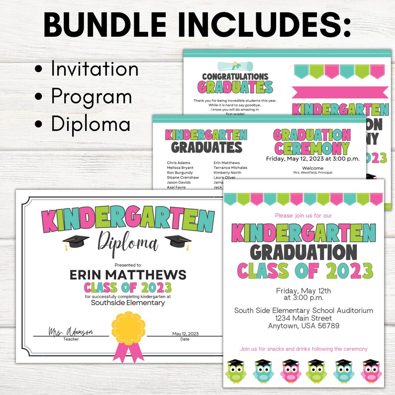 Kindergarten Graduation Templates Graduation Program - Etsy