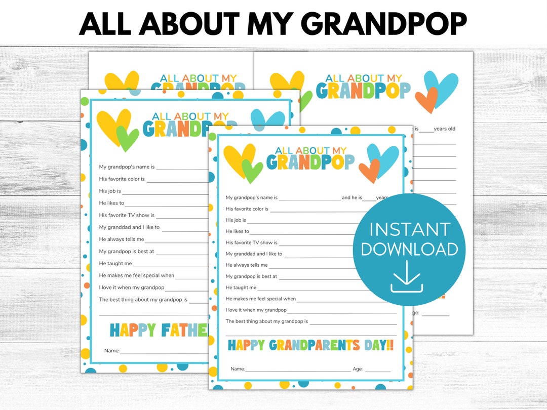 All About My Grandpop Printable, Grandpa Father's Day Gift, All About ...