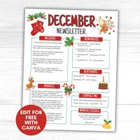 December School Newsletter Template for Daycare Christmas Theme ...