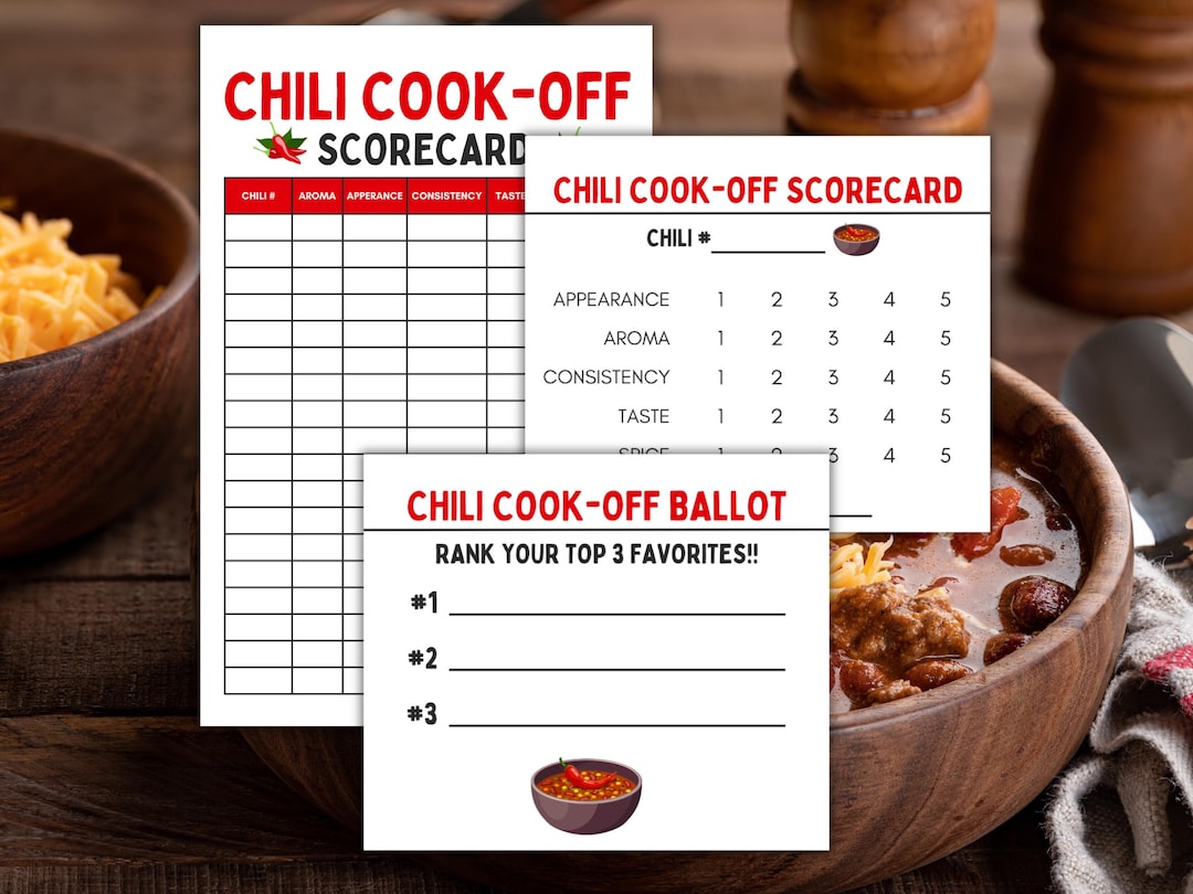 Chili Cook-off Ballots, Chili Cook-off Score Cards, Chili Competition ...