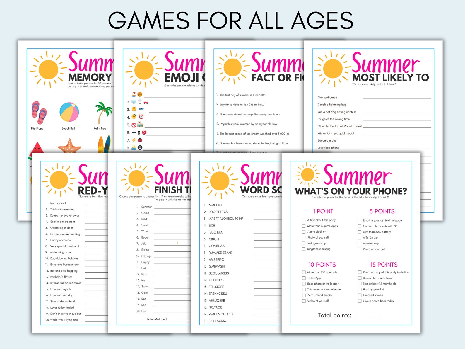 Summer Game Bundle, Beach Party Games, Pool Party Games, Summer ...