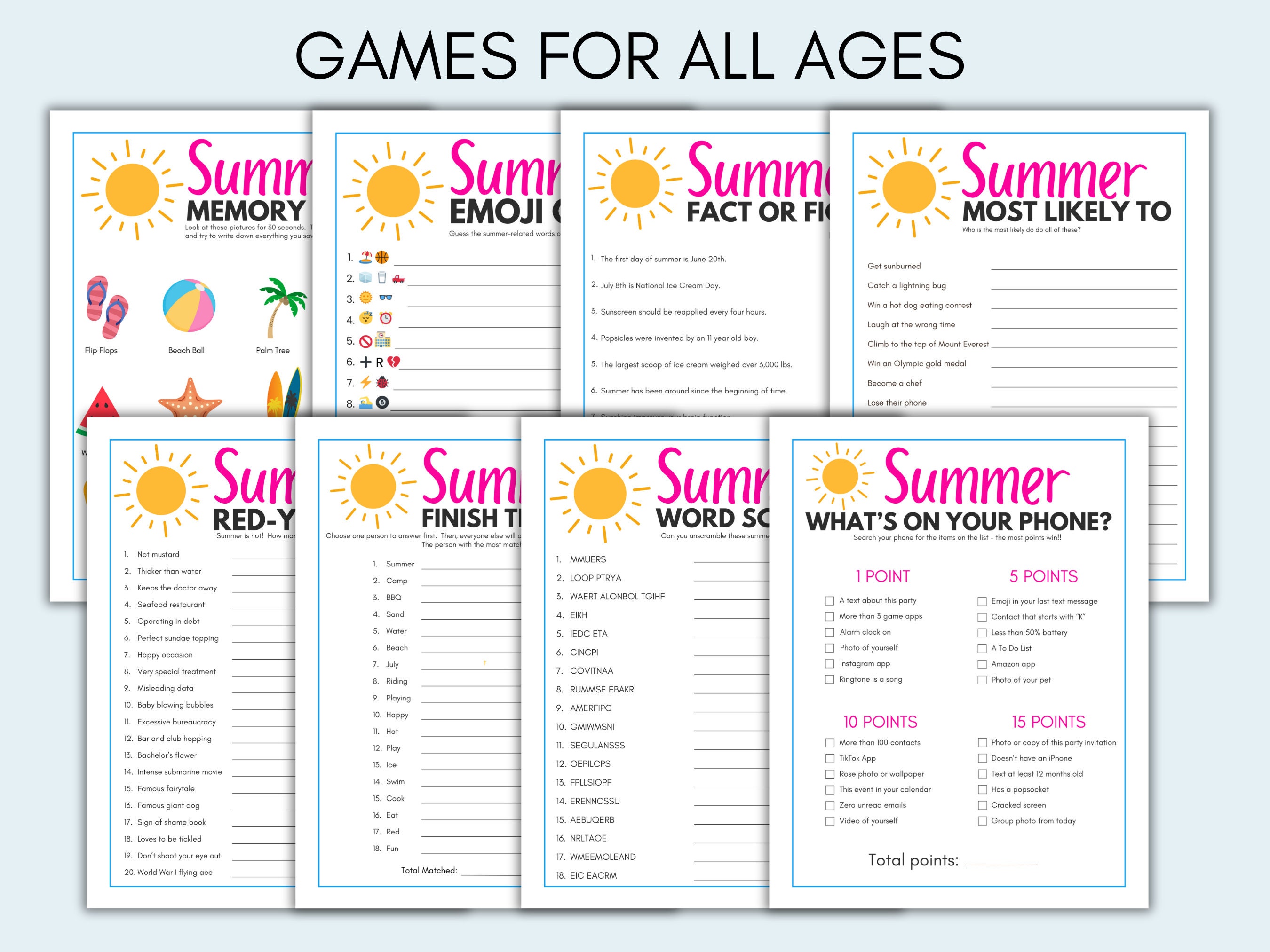 Summer Game Bundle, Beach Party Games, Pool Party Games, Summer ...