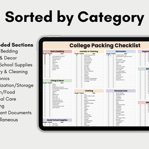 College Packing List, College Dorm Essentials List, Google Sheets ...