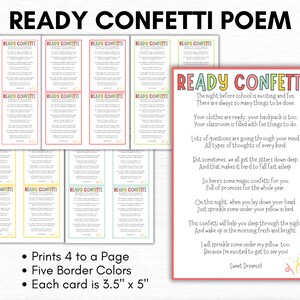 Ready Confetti Poem, Ready Confetti for Teachers, Back to School, First ...
