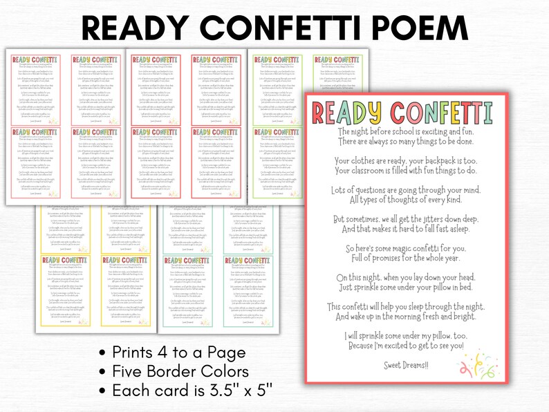 Ready Confetti Poem, Ready Confetti for Teachers, Back to School, First ...