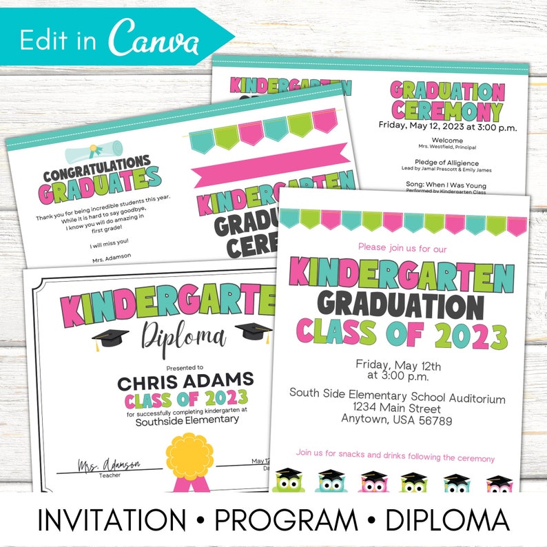 Kindergarten Graduation Templates Graduation Program - Etsy