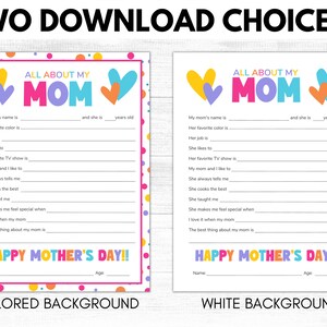 All About My Mom Printable, Mother's Day Gift, All About Mom Keepsake ...