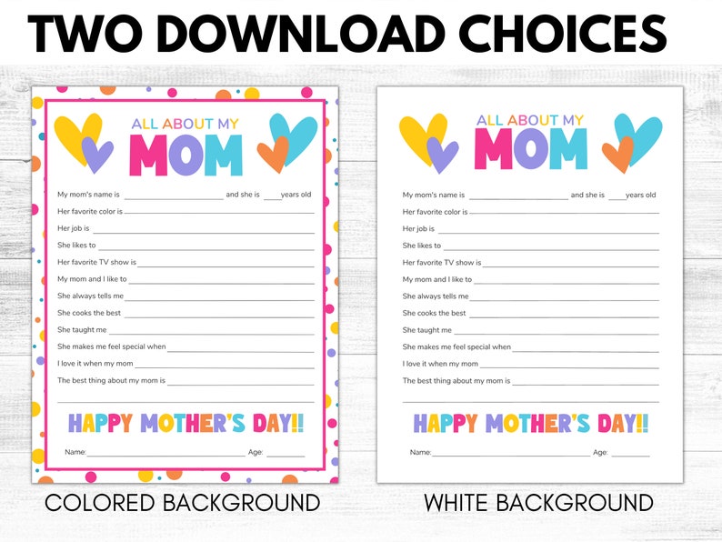 All About My Mom Printable, Mother's Day Gift, All About Mom Keepsake ...