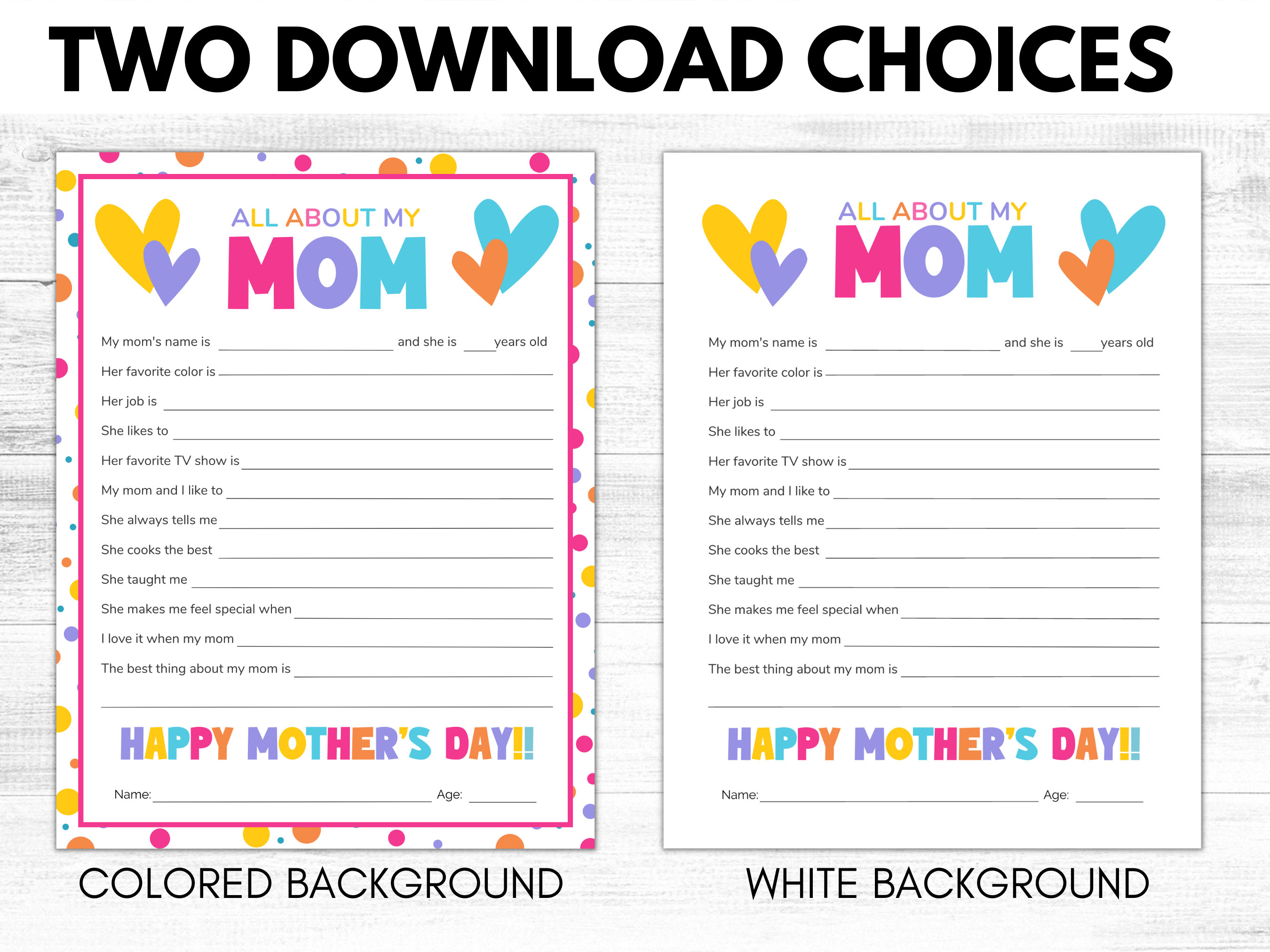 All About My Mom Printable, Mother's Day Gift, All About Mom Keepsake ...