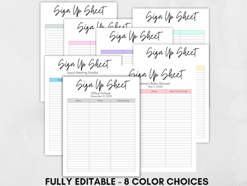Editable Sign up Sheet, Printable Sign up Form, Sign up List, Event ...