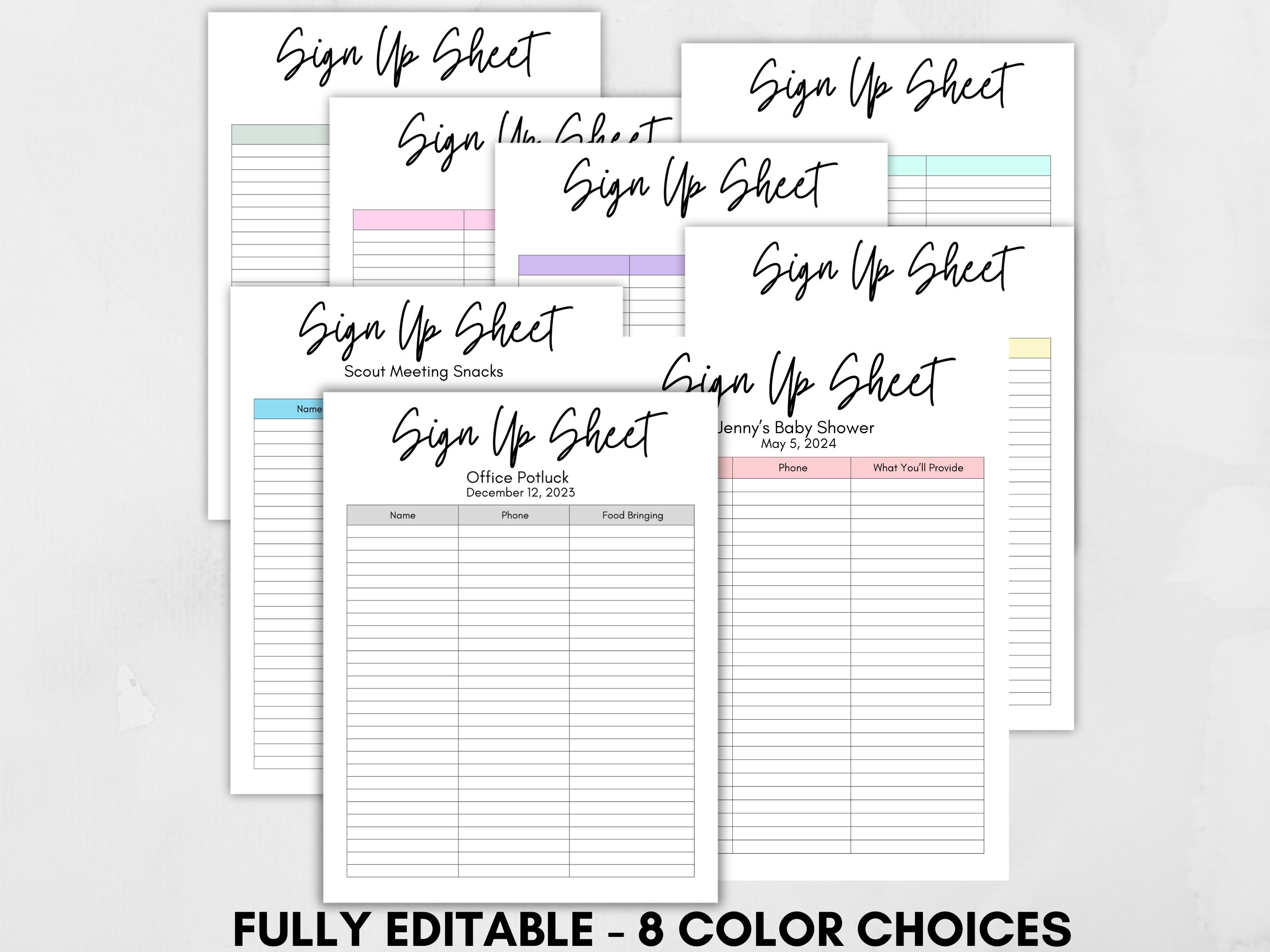 Editable Sign up Sheet Printable Sign up Form Sign up List - Etsy