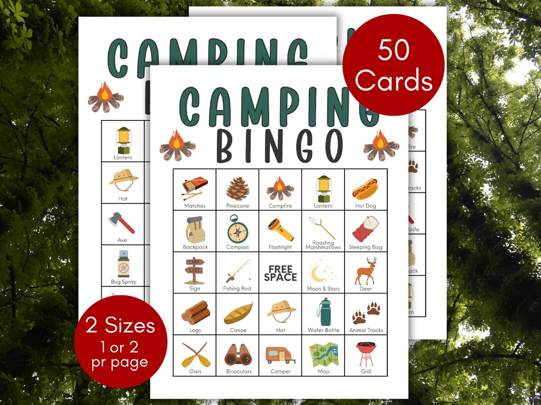 Camping Bingo Cards Printable Game, Camping Party Game, Camping ...
