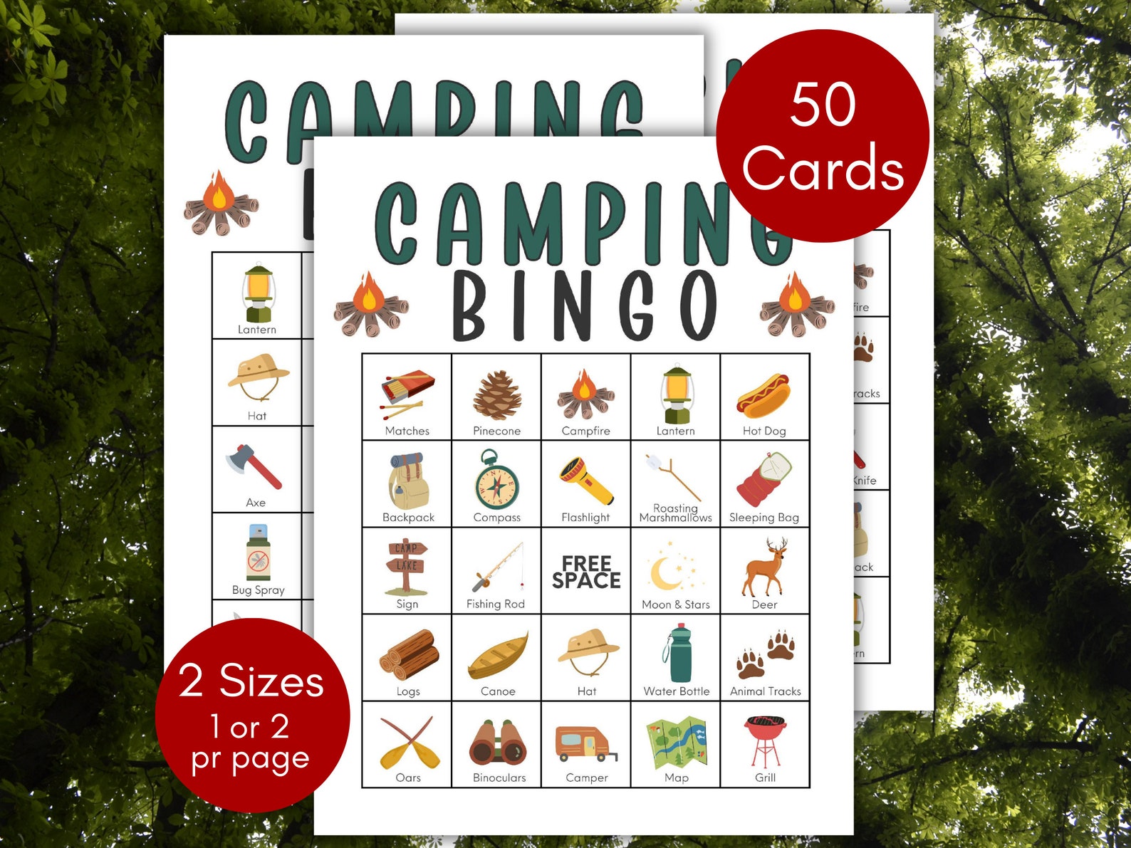 Camping Bingo Cards Printable Game, Camping Party Game, Camping ...