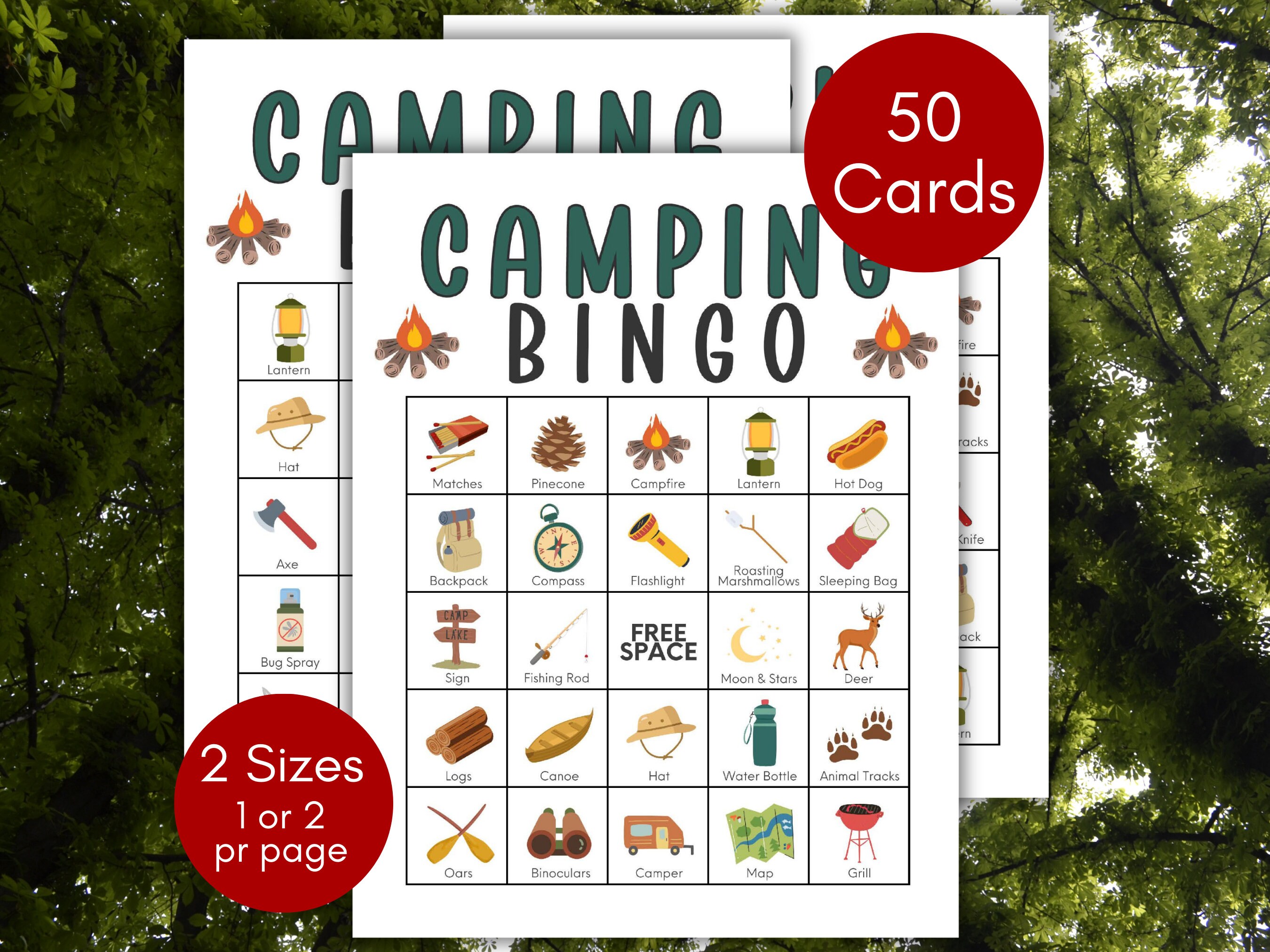 Camping Bingo Cards Printable Game, Camping Party Game, Camping ...