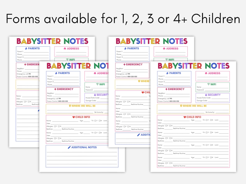 Babysitter Information Sheet, Babysitter Checklist, Printable ...