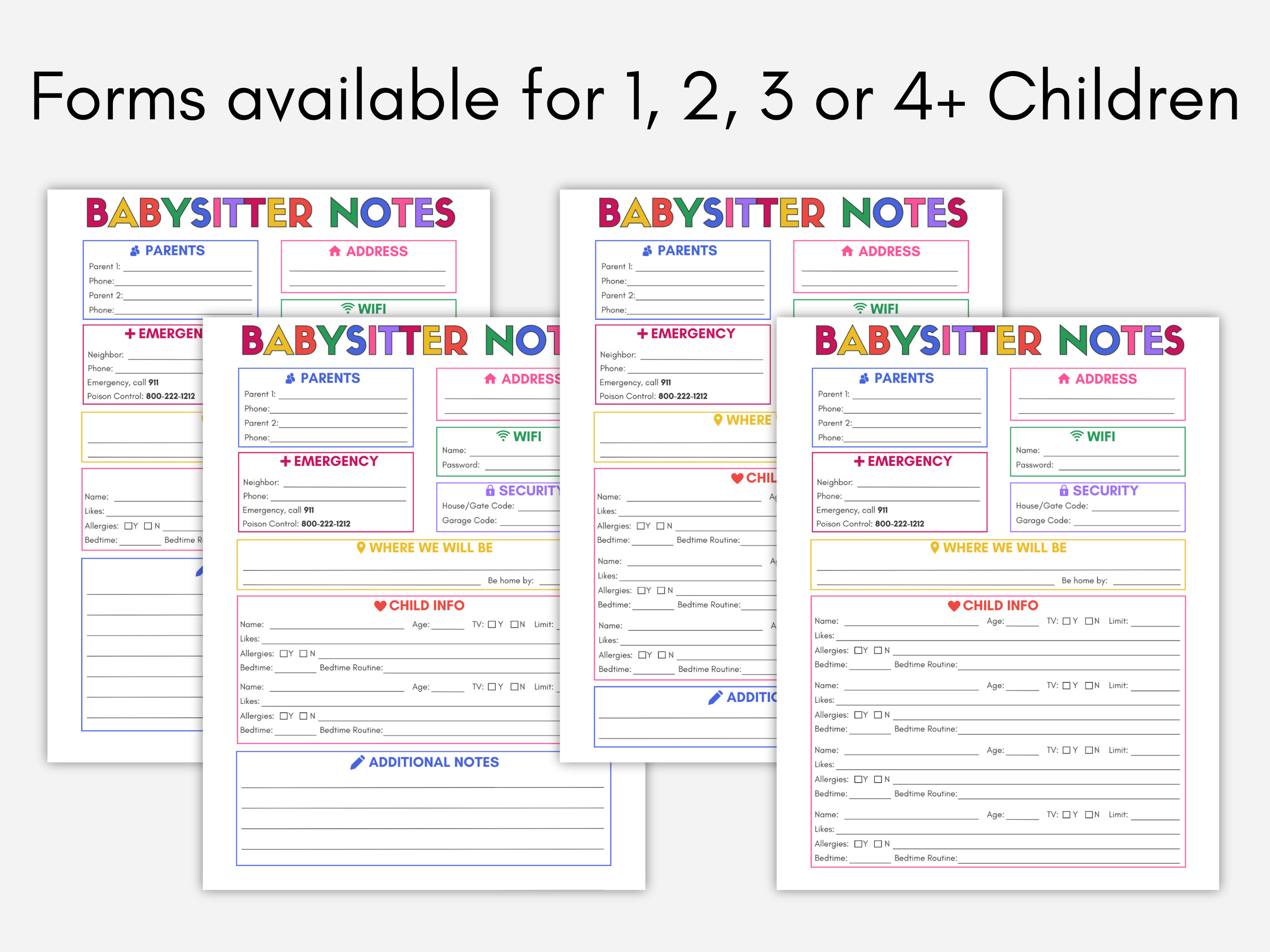 Babysitter Information Sheet, Babysitter Checklist, Printable ...