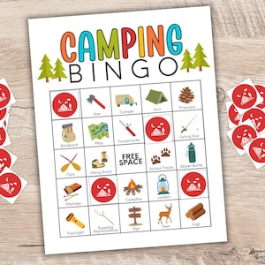 Camping Bingo Cards Printable Game, Camping Party Game, Camping ...