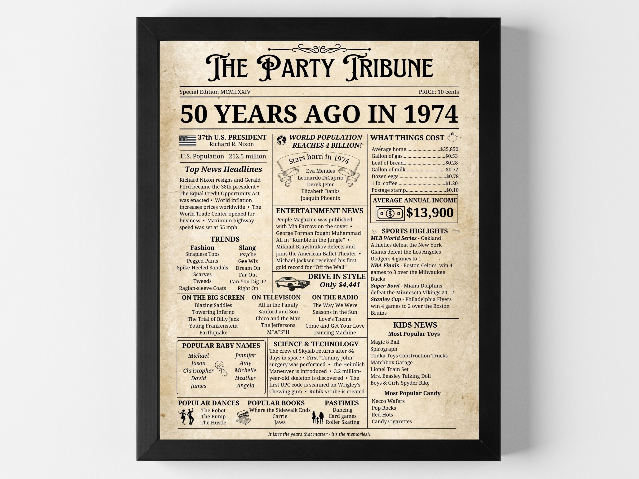 1974 Birthday Poster, 50th Birthday Newspaper, 1974 Newspaper Sign, 50th Birthday Decoration ...