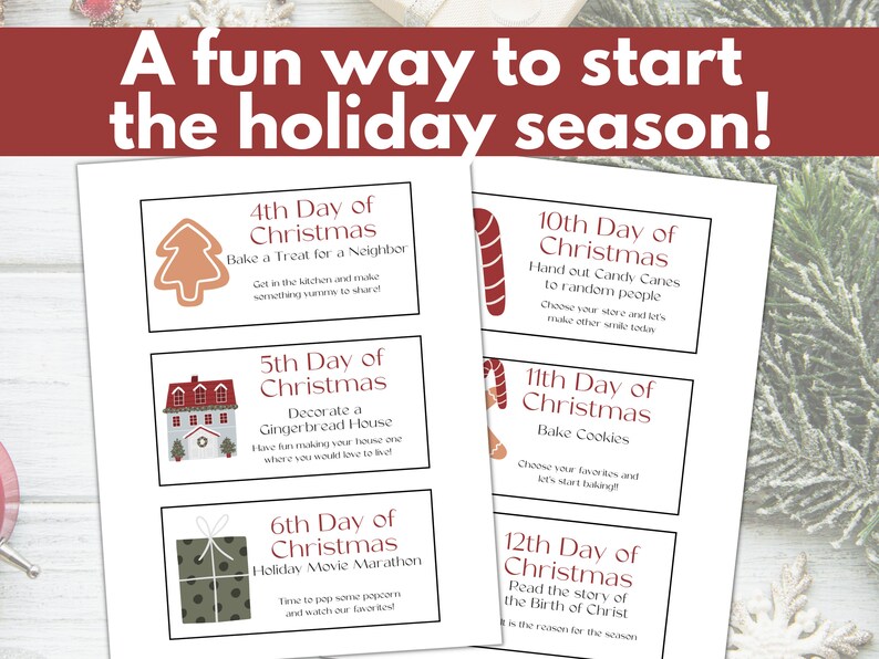 12 Days of Christmas Printable for Kids, Kids Christmas Countdown ...