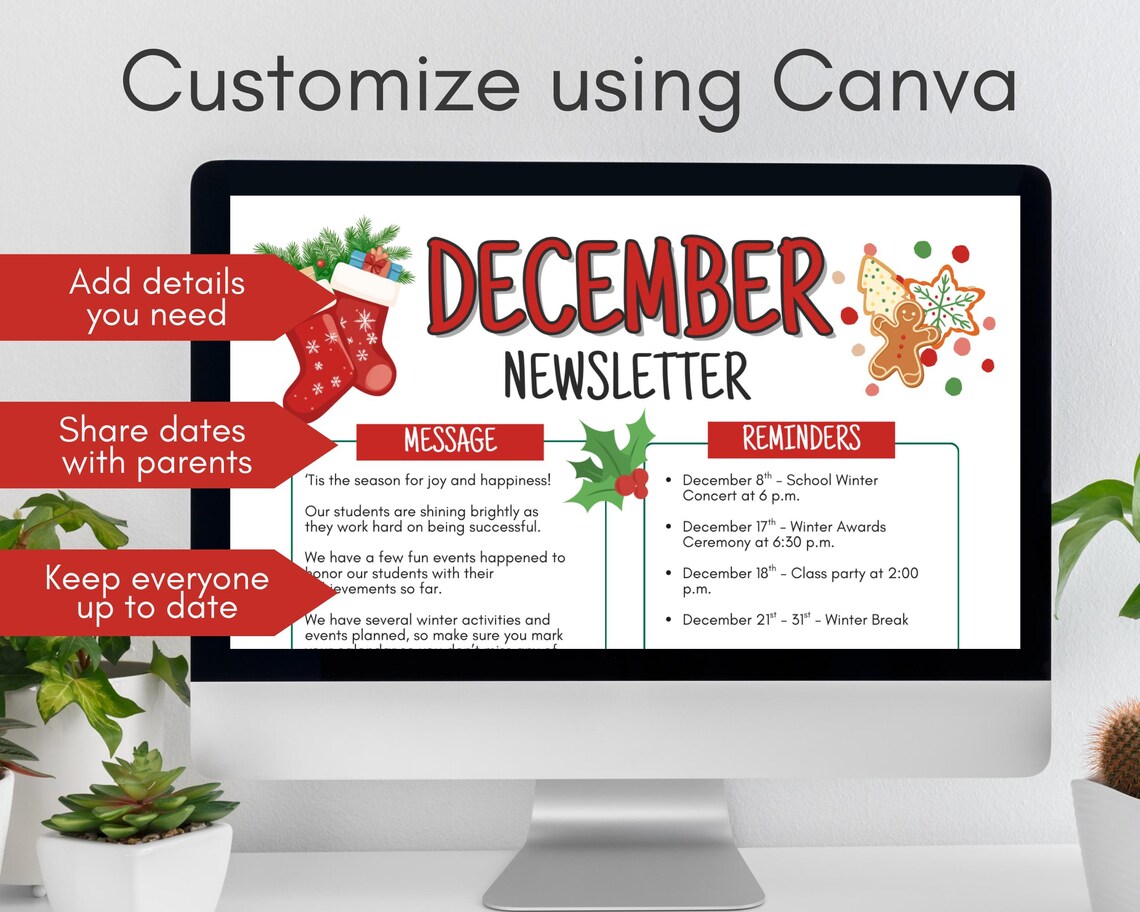 December Classroom Newsletter Template, Christmas Classroom Newsletter ...